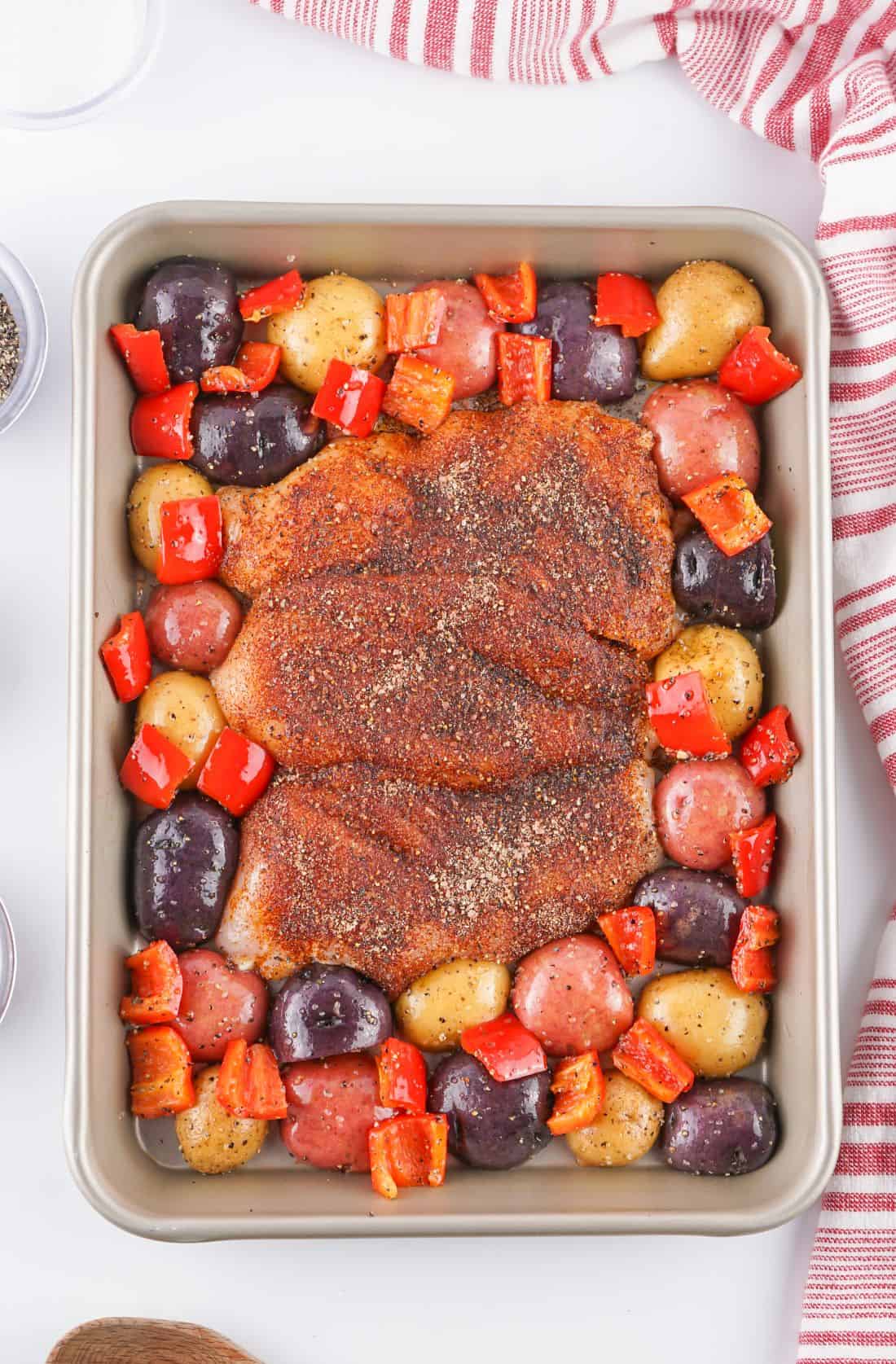 CHICKEN SHEET PAN BAKE, EASY DISH - Sweet and Savory Morsels